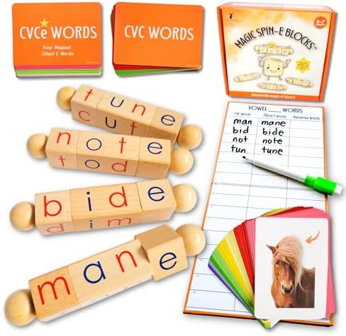Amazon.com: LITTLE BUD KIDS Magic Spin-E Blocks - A Silent E Phonics ...