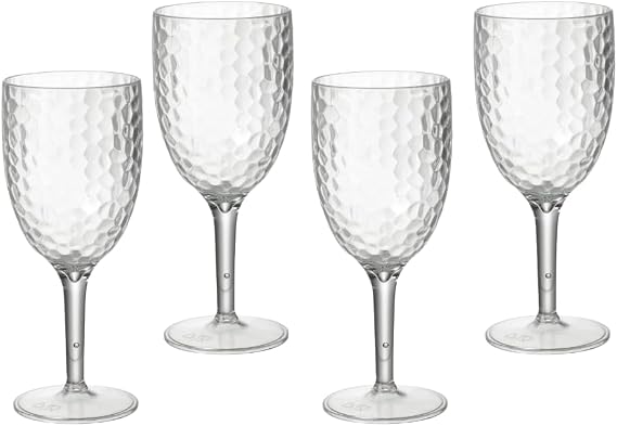 eMKay® Pack of 4 Reusable Dimple Plastic Wine Glasses – Elegant 400ml ...