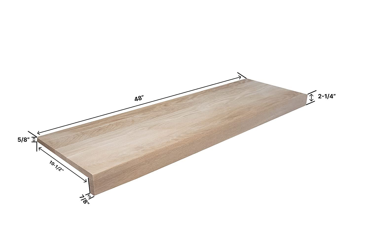 White Oak Solid Wood Stair Tread with Large 1-5/8/'' Nose Profile (48 ...