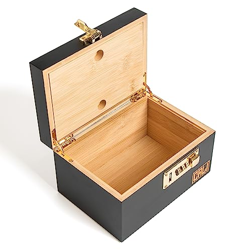 CALI Lockable Stash Tobacco Wooden Storage Lock Box with Hinged Lid ...