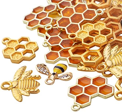 Amazon.com: 50pcs Honeycomb Bee Charms Enamel Bee Charms Rhinestone ...