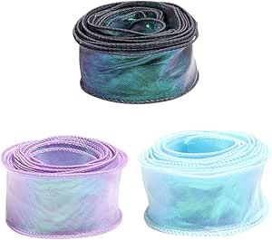 Amazon.com: GSHLLO 3 Rolls 4cm Wide Iridescent Ribbon Organza Chiffon ...