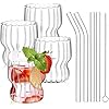 Amazon.com | 4 Pieces Ripple Drinking Glasses Set 8.8 oz Ribbed ...