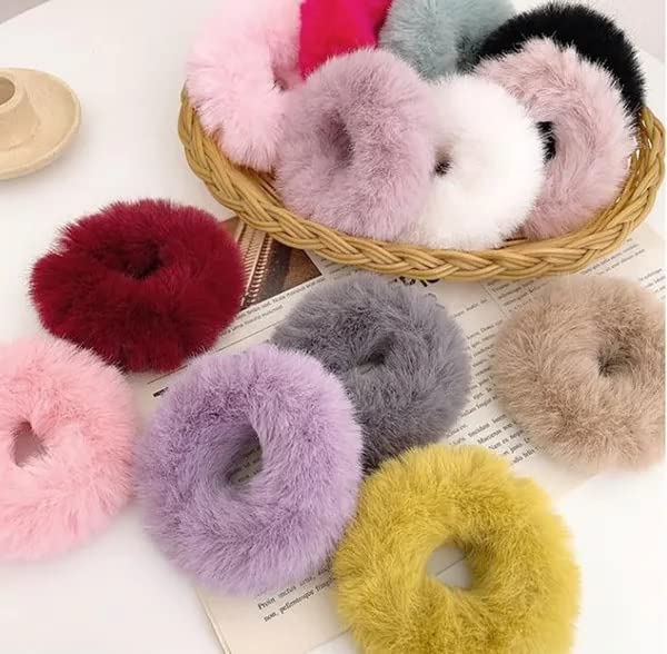 Women 's Combo of fur Hair Band Fluffy Faux Rope Furry Rubber Bands ...