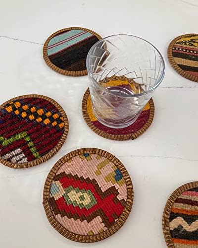 Amazon.com: Kilim Fabric Coaster Set, Cloth Coaster Set, Coasters ...