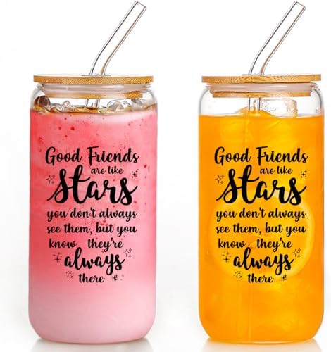 Amazon.com: LEADO 16 oz Glass Cups with Lids & Straws - Friendship ...