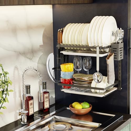Amazon.com - Besamery Wall Mounted Dish Drying Rack with Knives Holder ...