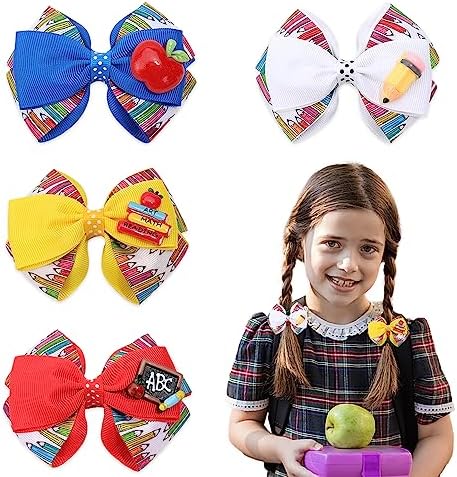 Amazon.com : 4pcs Back to School Hair Bows Clips for Girls - Yellow ...