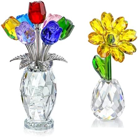 Amazon.com: H&D HYALINE & DORA Colorful Crystal Rose Figurine and ...