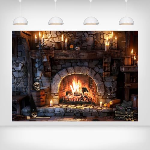 Amazon.com : Printspree Halloween Fireplace Backdrop - 5x3ft Haunted ...