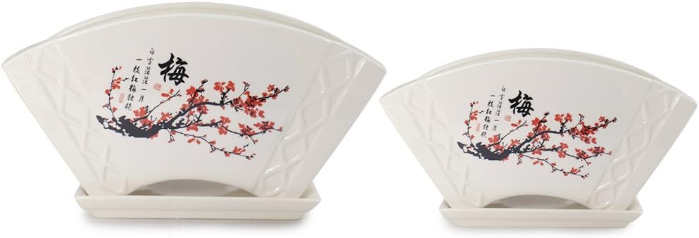 Amazon.com: Dahlia Set of 2 Hand Painted Fan Shaped Ceramic Planter ...