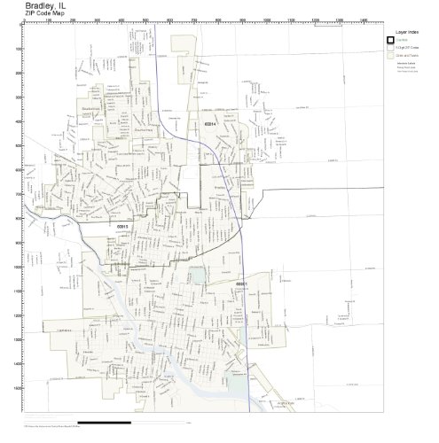 Amazon.com : ZIP Code Wall Map of Bradley, IL ZIP Code Map Laminated ...