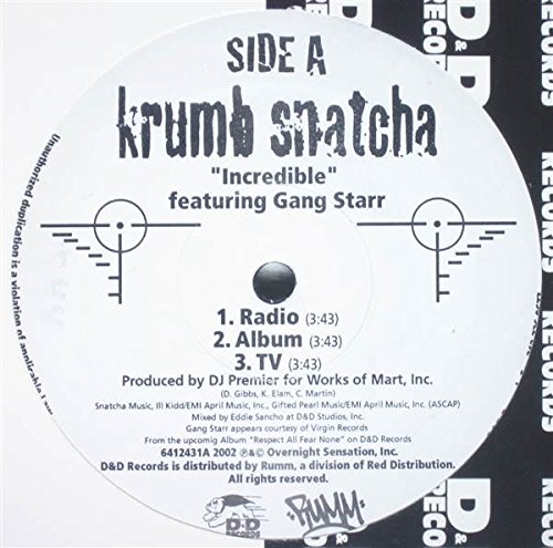 Incredible/Streets I Callin': Krumb Snatcha Ft Gang Starr: Amazon.in ...