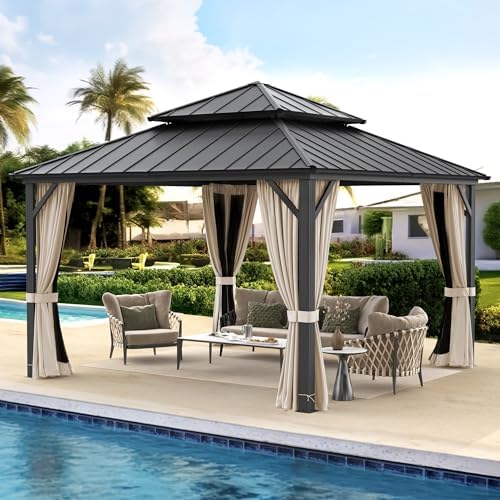 Amazon.com : Domi 12' X 12' Hardtop Gazebo, Aluminum Metal Gazebo with ...