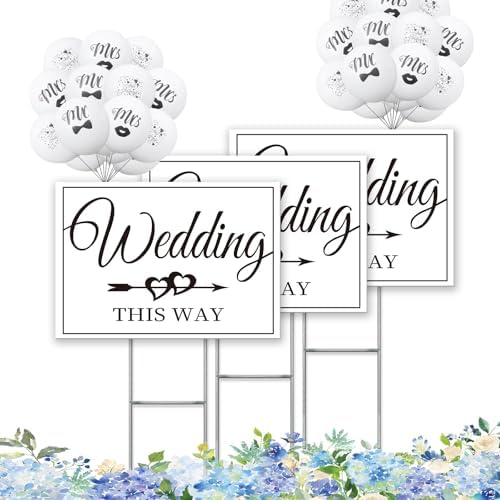 Amazon.com : Wedding Signs 3 Pack 17” x 12” Wedding this Way Arrow Sign ...
