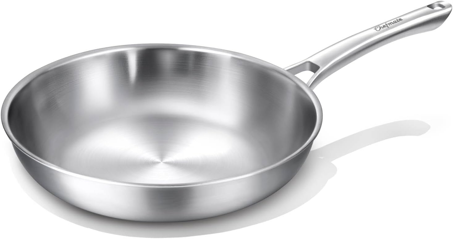 Amazon.com: Chefmate 10 inch Tri-Ply Stainless Steel Frying Pan,PFOA ...