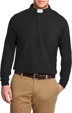 Amazon.com: Men's Clergy Tab Collar Polo Shirt Long Sleeve Pastor ...
