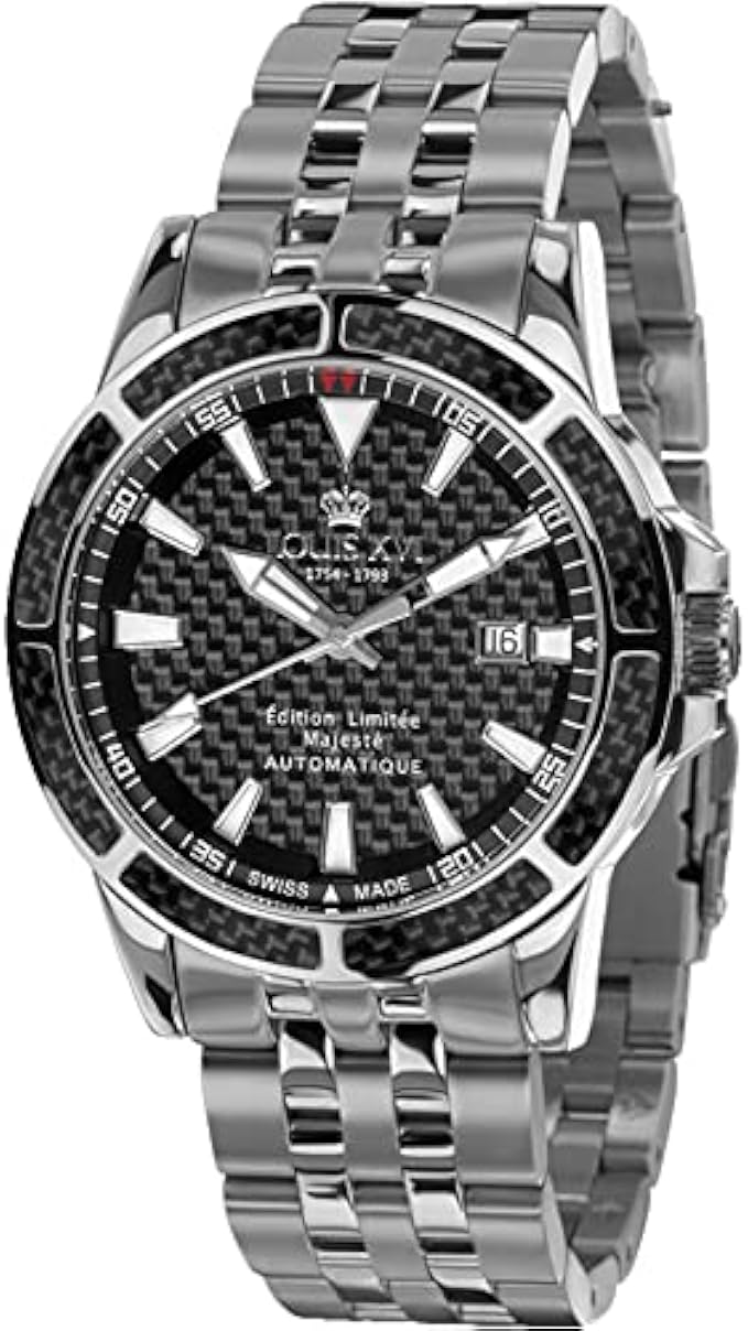 Louis XVI Men's Watch Majesté l'acier l'argent Carbone Automatic Swiss ...