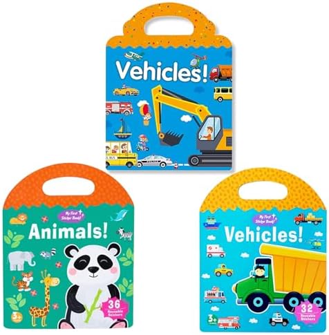 Amazon.com: 3 Sets Vehicle + Animal Reusable Sticker Book for Kids ...