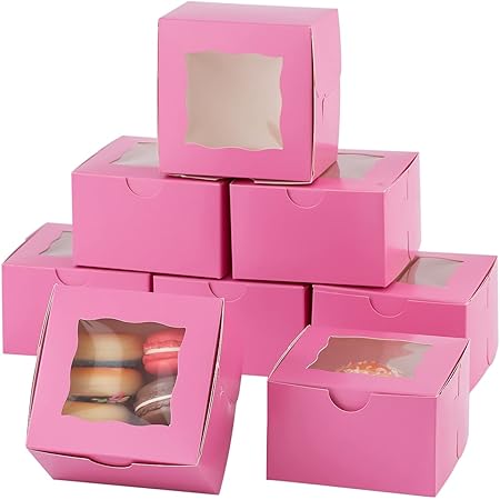 Amazon.com: Bekoetoz 100Pcs Paper Cookie Boxes With Window Small Bakery ...