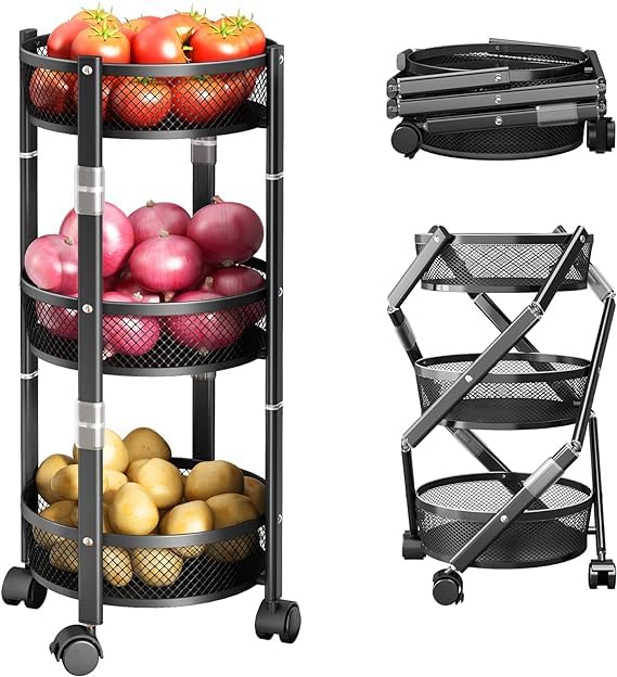 HOMEAPPY 3 Layer Folding Kitchen Rotating Trolley | Kitchen Accessories ...