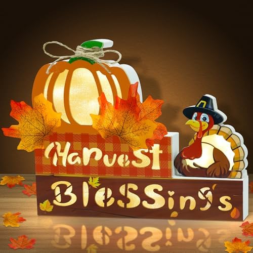 Amazon.com: Thanksgiving Table Decor Lighted Block Sign Fall ...