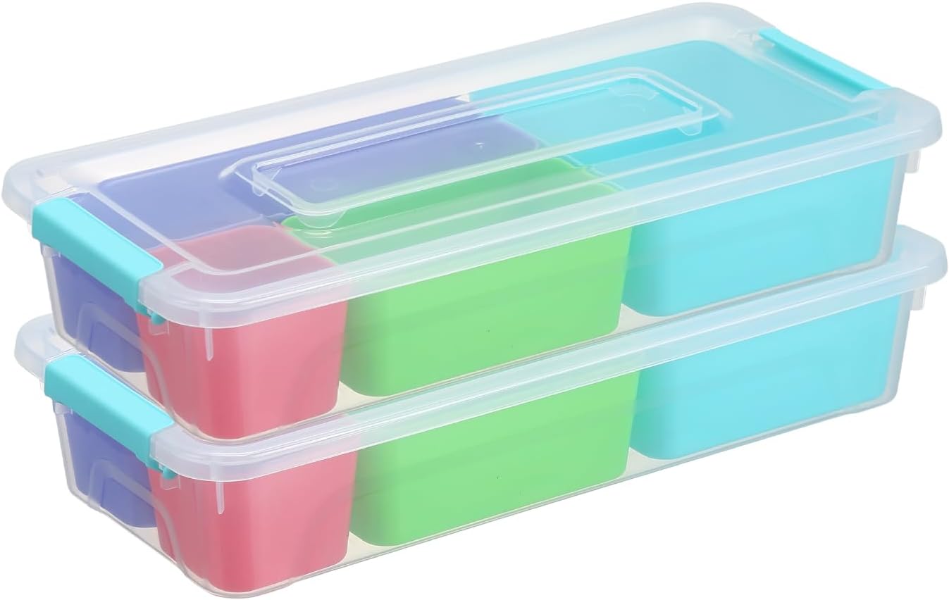 Amazon.com - Novelinks 4 Qt Clear Plastic Dividing Storage Box with 4 ...