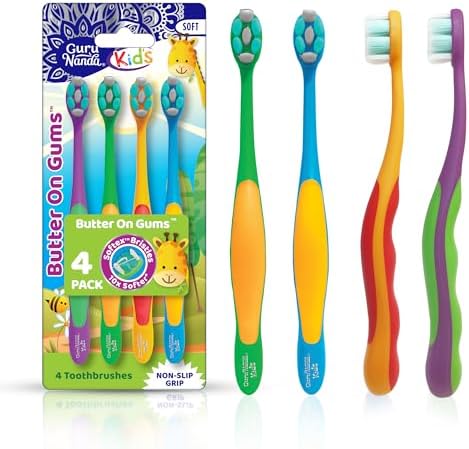 Amazon.com: GuruNanda Butter On Gums Kids Toothbrush - 4 Pack Extra ...