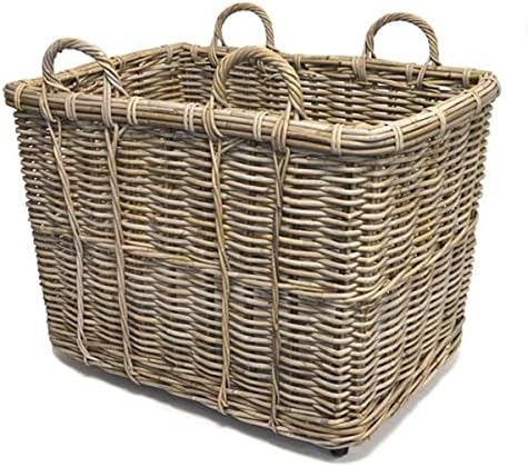 Wovenhill Rattan Rectangular Log Basket with Wheels Large : Amazon.co ...