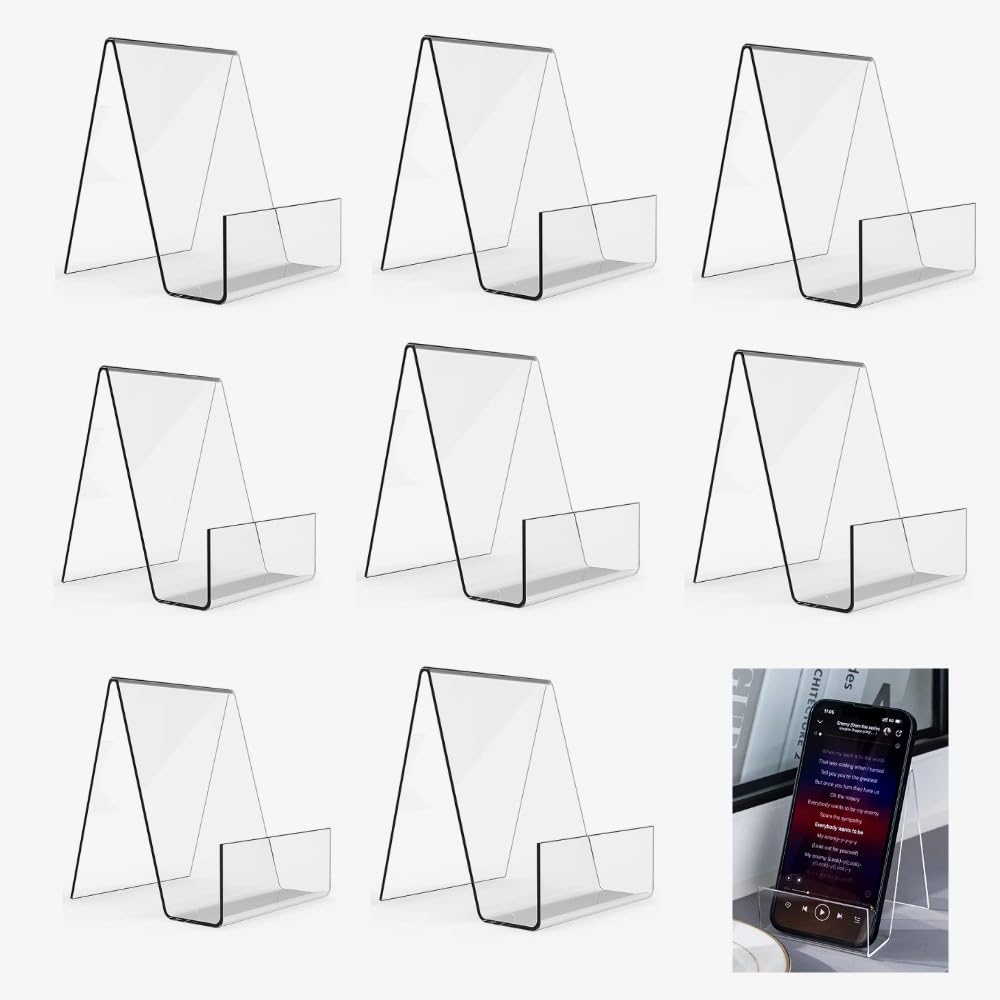 8Pcs Clear Acrylic Book Stand with Ledge Clear Acrylic Book Display ...