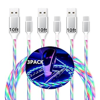 Amazon.com: USB Type C Charging Cable(3-Pack 10ft), Led Light Up ...