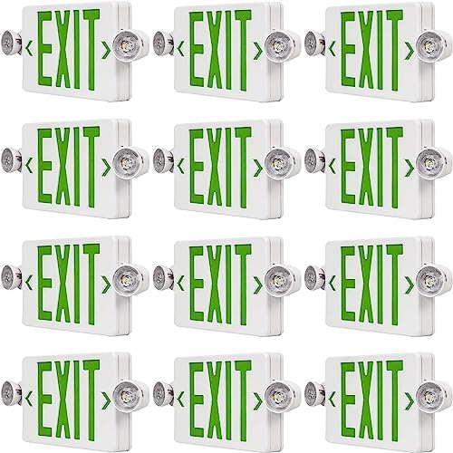 Amazon.com: Green LED Exit Sign Emergency Lights with 2 Adjustable Head ...