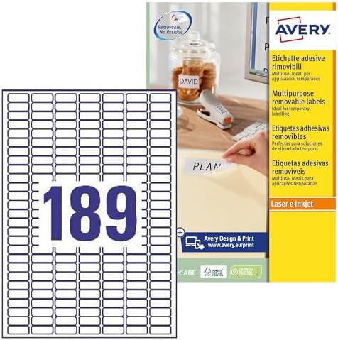 Avery L4731REV-25 Printable, Customisable Removable Mini Labels, 189 ...