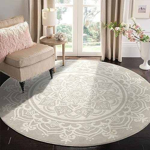 Lahome Marble Pattern Round Area Rug - 3' Diameter Faux Wool Non-Slip ...