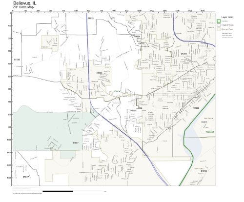 ZIP Code Wall Map of Bellevue, IL ZIP Code Map Not Laminated: Amazon ...
