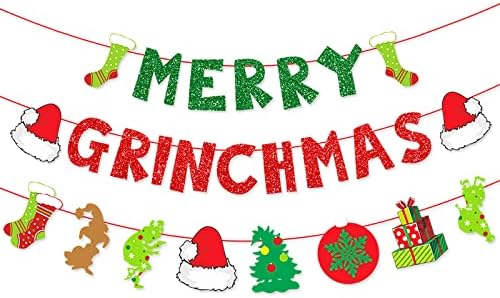 Amazon.com: Glitter Merry Christmas Banner Red Green Glittery Christmas ...