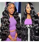Amazon.com : 32 Inch Body Wave Lace Front Wigs Human Hair Pre Plucked ...