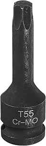 Amazon | uxcell T55 トルクスビットソケット 1/2" ドライブ 6点 トルクススタースクリュードライバーソケットアダプター CR-MO スチール 長さを延長したインパクト ...