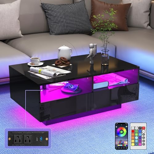 Amazon.com: oneinmil Modern Stylish Coffee Table with 16 Colors LED ...