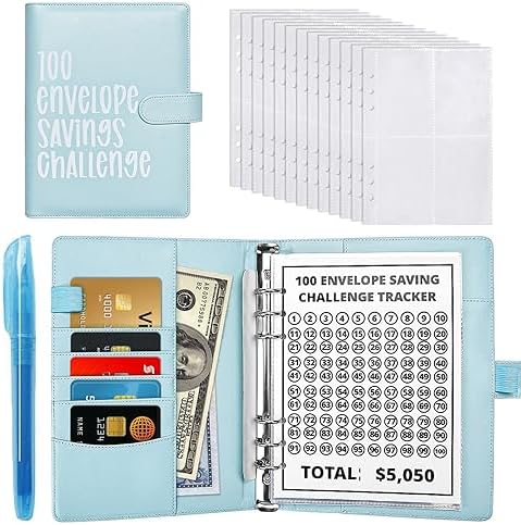 100 Envelope Challenge Binder, Savings Book with Cash Envelopes ...