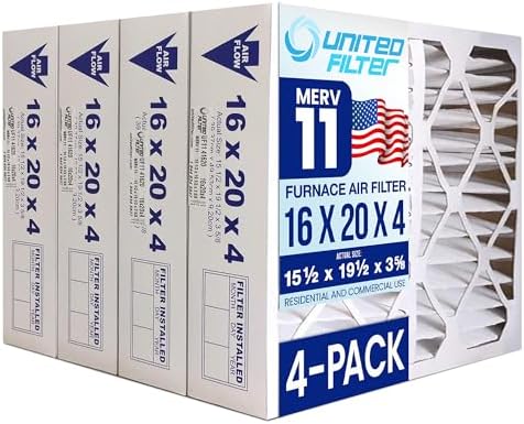 Amazon.com: United Filter 16x20x4 MERV 11 Pleated Furnace Air Filter ...