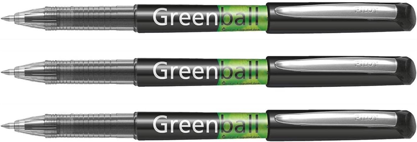 Pilot Liquid Ink Greenball 7 Rollerball Pens Pack of 3, Black : Amazon ...