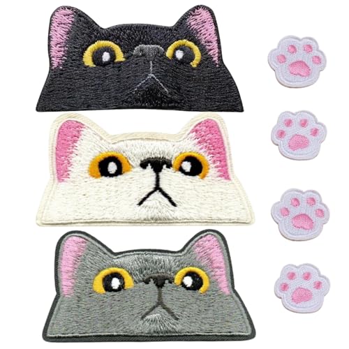 Parche termo 35x65mm bordado Gato gris para manualidades y costura ...