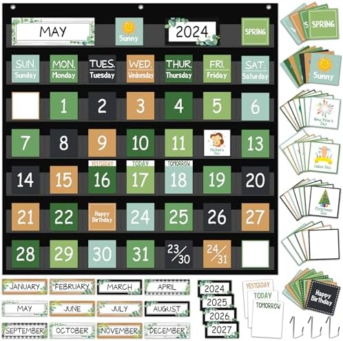 Amazon.com: QOUBAI 120PCS Classroom Calendars Pocket Chart Farmhouse ...