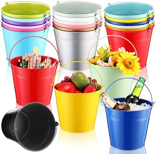 Amazon.com: Bokon 24 Pack Colored Metal Bucket 6 x 4.3 x 5 Inch Small ...
