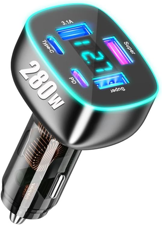 Amazon.com: Multi Port USB C Car Phone Charger Adapter 4 in 1 with ...