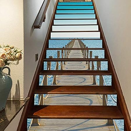 Amazon.com: FLFK 13PCS 3D Pier Seascape Self-Adhesive Stair Stickers ...