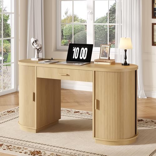 Amazon.com: ONBRILL 58 Inch Fluted Executive Desk with Drawers, Large ...