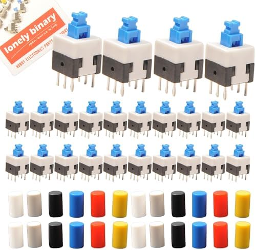Lonely Binary 24-Pack DPDT Push Button Switches – 8x8mm Breadboard-Friendly with Assorted Color ...