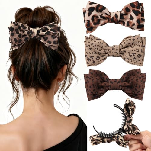 Amazon.com : Auseibeely 4 Pcs Leopard Print Bow Claws Clips for Women ...